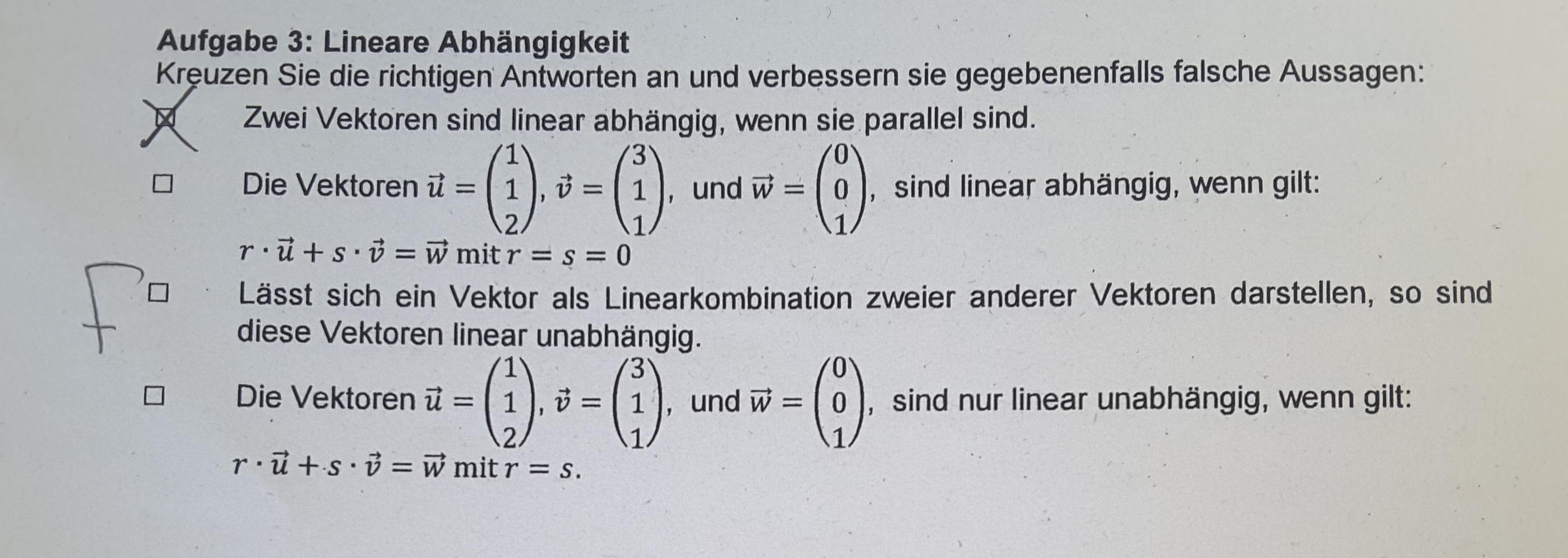 www.mathefragen.de - Aussagen zu linearer Abhängigkeit von Vektoren